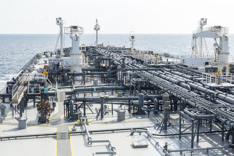 Crude Oil Tanker Forward Part of the Deck. Stock Image - Image of scope ...