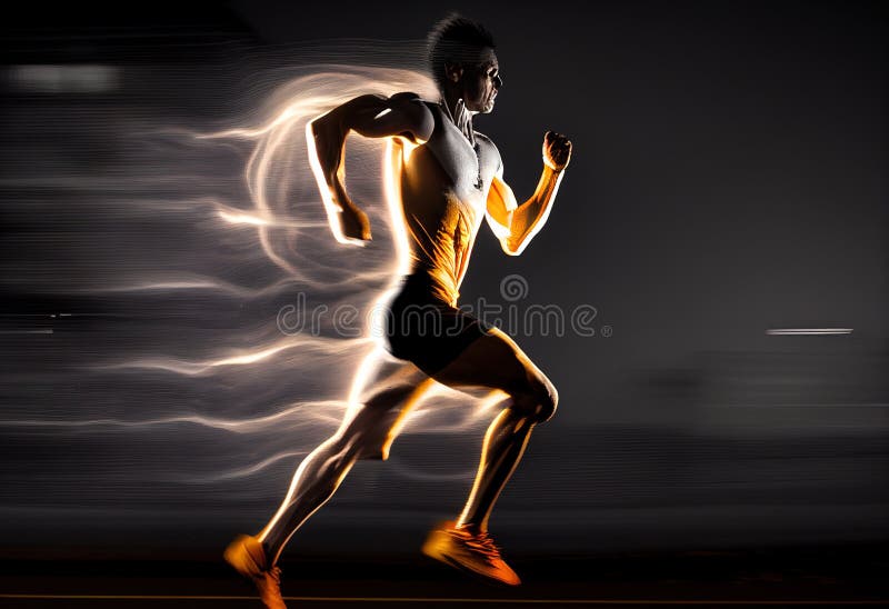 Forward Running Man at Night and His Dynamic Movemen Illustration. AI ...
