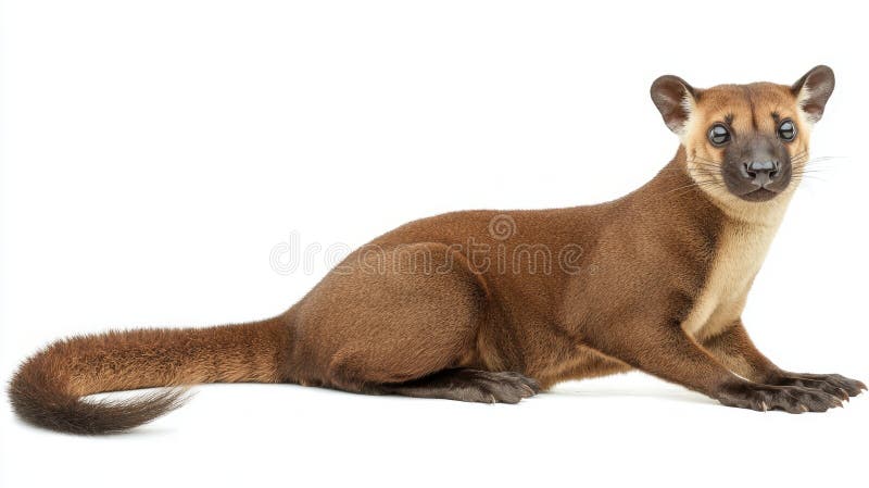 Fossa Sits Elegantly, Its Strong Physique and Curled Tail Emphasizing ...