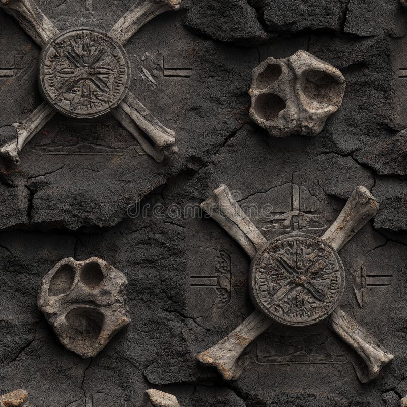 Fossil Bones and Primitive Runes Embedded in Cracked Volcanic Stone ...
