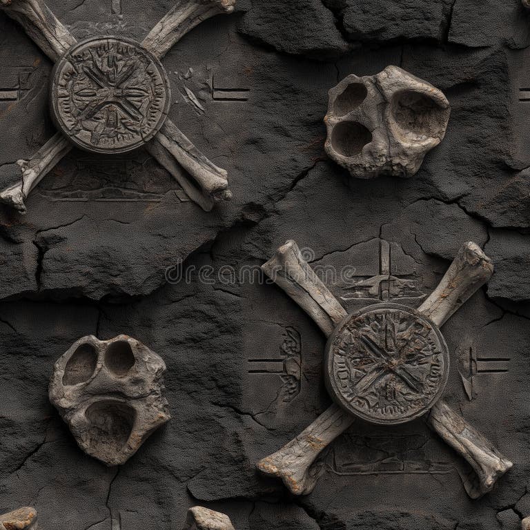Fossil Bones and Primitive Runes Embedded in Cracked Volcanic Stone ...