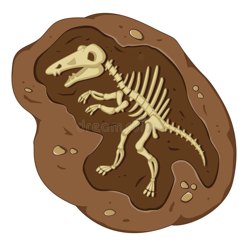 Fossil Dinosaur Skeleton in Brown Mud Stock Vector - Illustration of ...