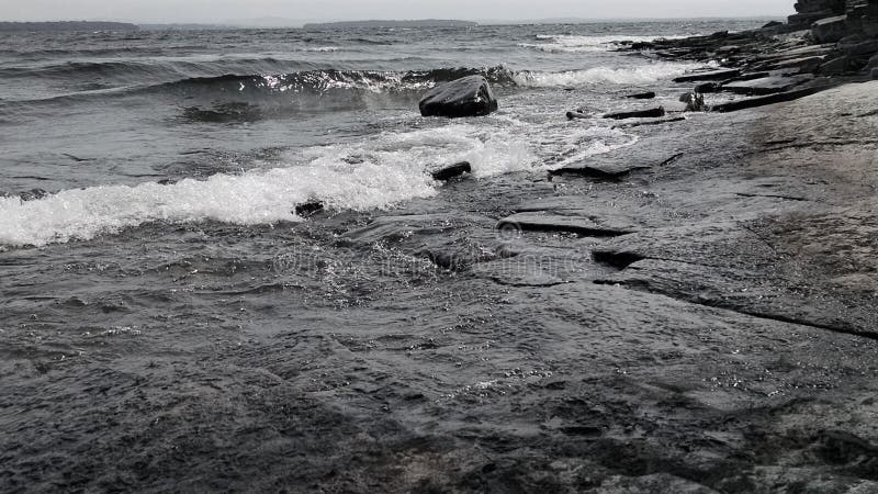 Black and White Lake Champlain Waves Over Chazy Limestone Stock Photo - Image of black ...
