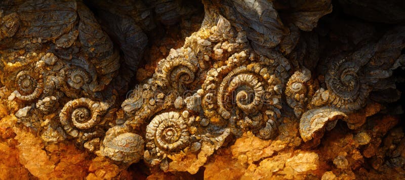 Fossilized Ammonite Sea Shell Spirals Embedded into Rustic Brown Red ...