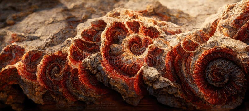 Fossilized Ammonite Sea Shell Spirals Embedded into Rustic Brown Red ...