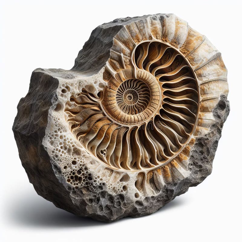 Fossilized Ammonite Shell Embedded in L Rare Odd Stock Image - Image of ...