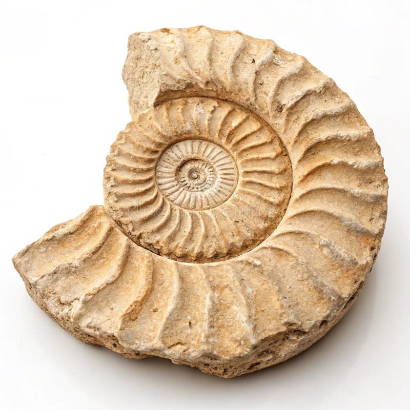 Fossilized Ammonite Shell Isolated on White Background Stock ...
