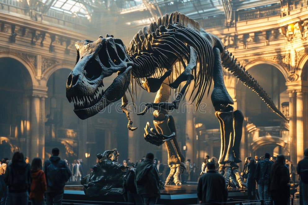 A Fossilized Dinosaur Skeleton on Display in a Museum Exhibit Stock ...