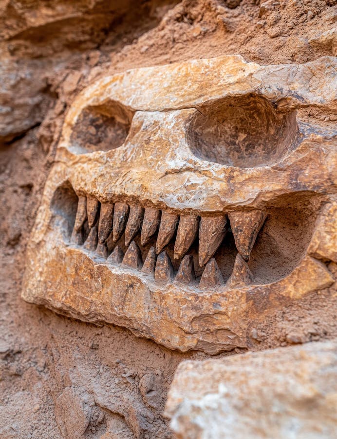 Fossilized Dinosaur Skull with Sharp Teeth Stock Illustration ...