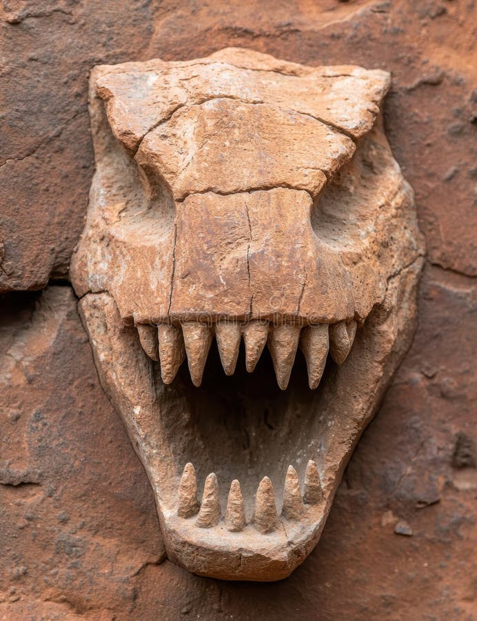 Fossilized Dinosaur Skull with Sharp Teeth Stock Illustration ...