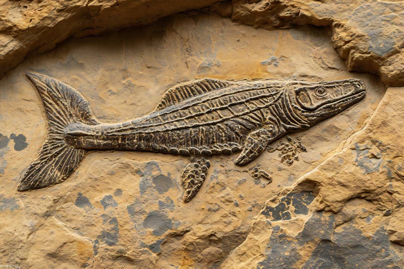 Fossilized Fish on the Rock in the Museum of Prehistoric Petroglyphs ...