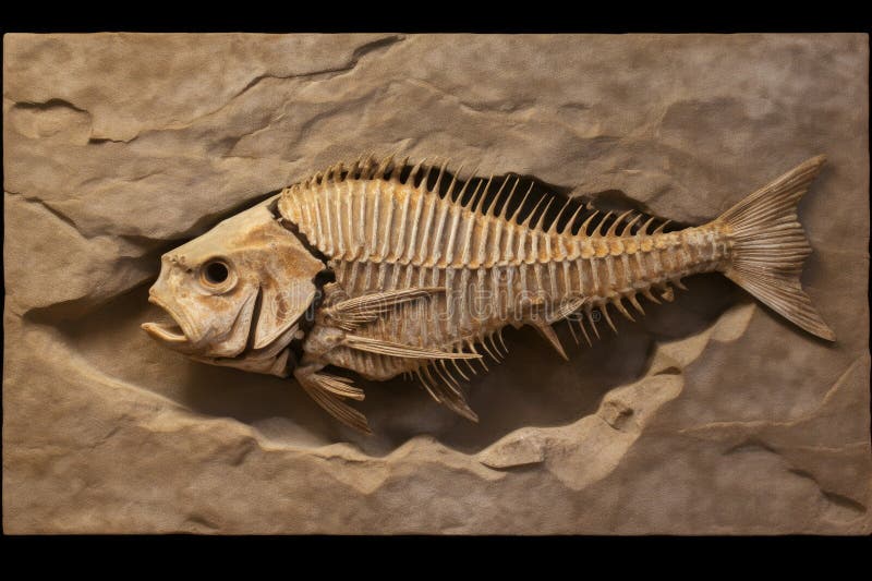 Fossilized Fish Skeleton in a Slab of Rock Stock Image - Image of ...