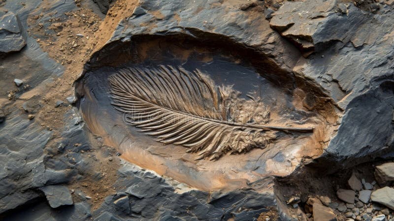 A Fossilized Imprint of Feathered Dinosaur Feathers Preserved in Rock ...