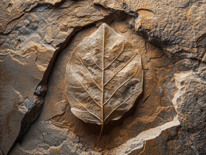 Fossilized Leaf Imprint on Rock Surface Stock Illustration ...