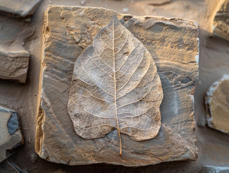 Fossilized Leaf Imprint on Stone Stock Illustration - Illustration of ...