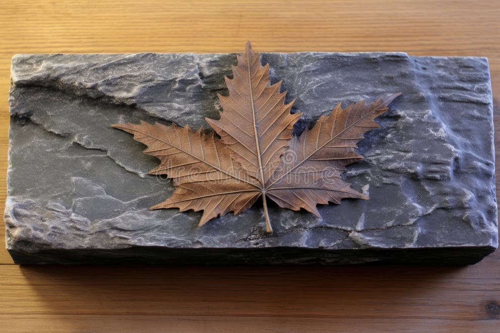 Fossilized Leaf Imprint on a Stone Slab Stock Image - Image of texture ...