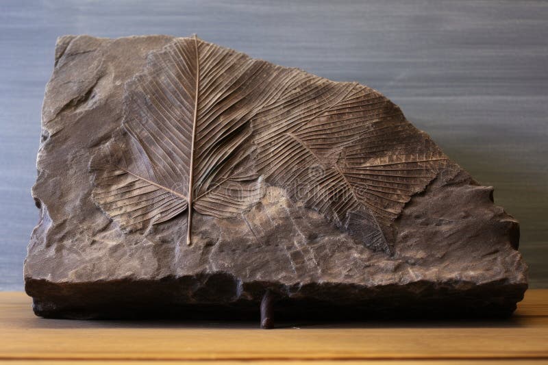 Fossilized Leaf Imprint on a Stone Slab Stock Photo - Image of stone ...