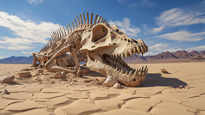 Fossilized Protoceratops Skeleton in Desert Stock Illustration ...