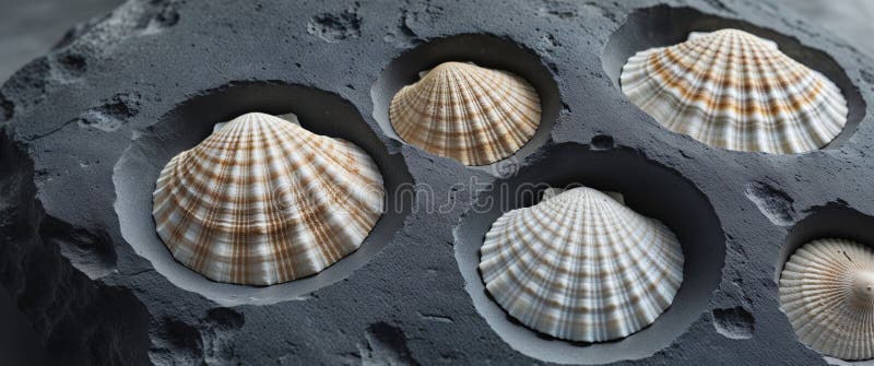 Fossilized Shells Embedded in Dark Stone Showcase Ancient Marine Life ...