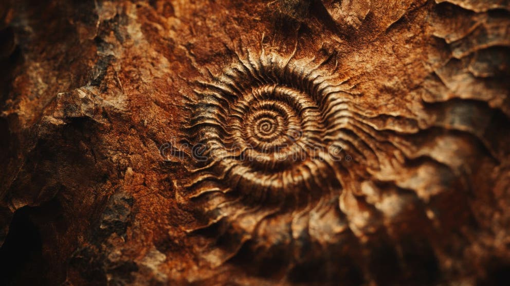 Fossilized Spiral Shell Embedded in Rock Stock Illustration ...