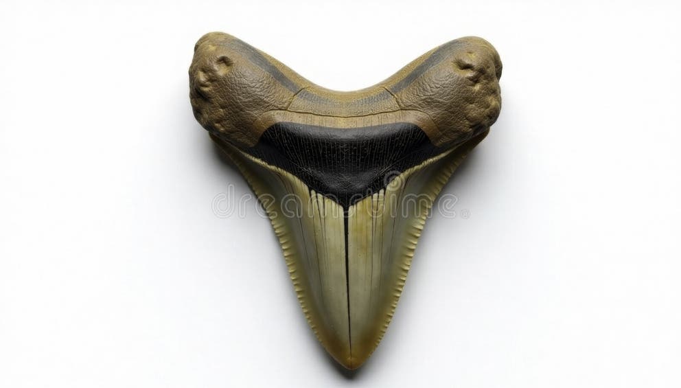 Fossilized Tooth with Distinctive Serrations on White Background, Teeth ...