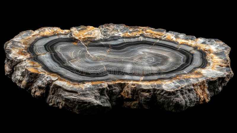 Fossilized Tree Trunk Cross-Section with Gray and Gold Bands Stock ...