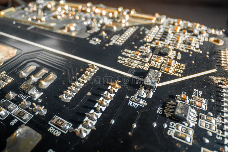 Foto De Close-up Da Placa De Circuito Danificada Imagem de Stock ...