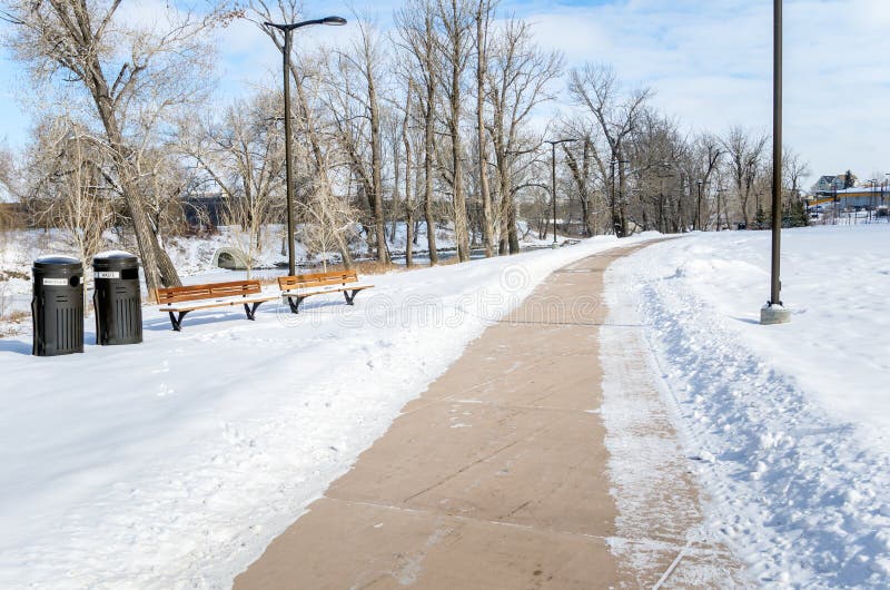 Fottopath in Snowy Riverside Path on a Cold Winter Day Stock Image ...