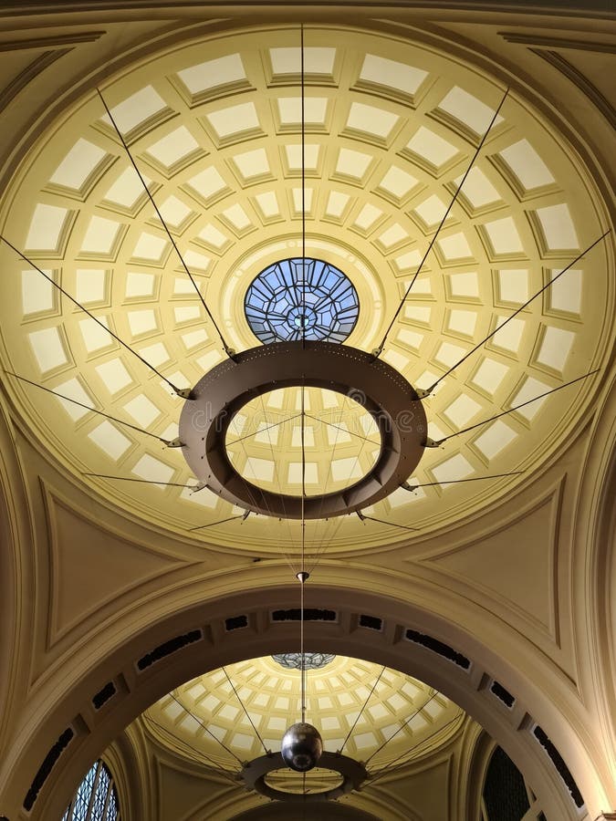 Foucault Pendulum Swinging Under Beautiful Coffered Ceiling in ...