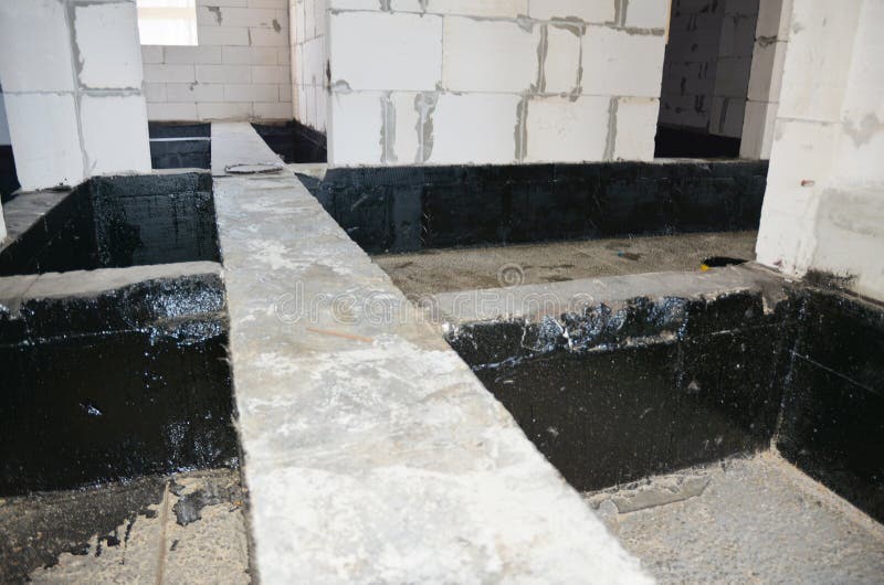 Foundation Bitumen Waterproofing. Building House Construction with ...