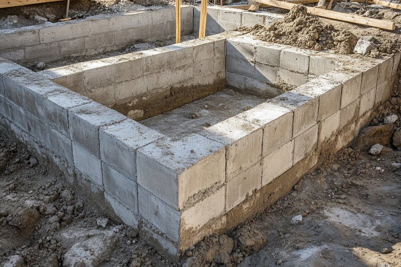 Foundation of a Building Being Constructed Using Concrete Blocks at ...