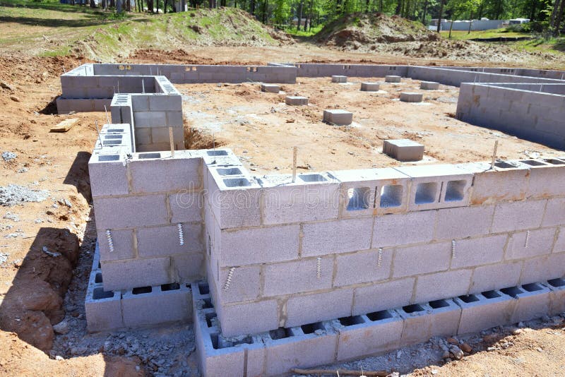 A Foundation of Cement Blocks Has Been Constructed at Construction Site ...