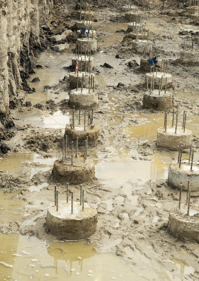 Foundation of Concrete Reinforced Concrete Piles Stock Image - Image of ...