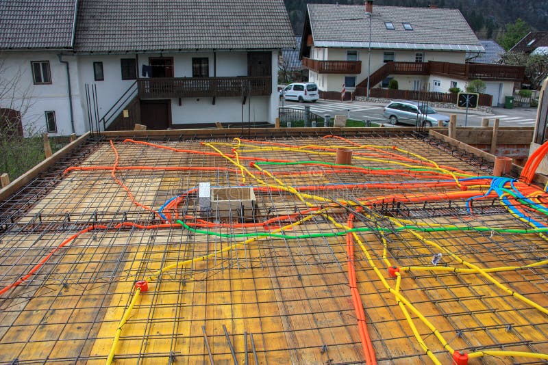 Foundation Construction with Colorful Plastic Tubes and Iron Rods Stock ...