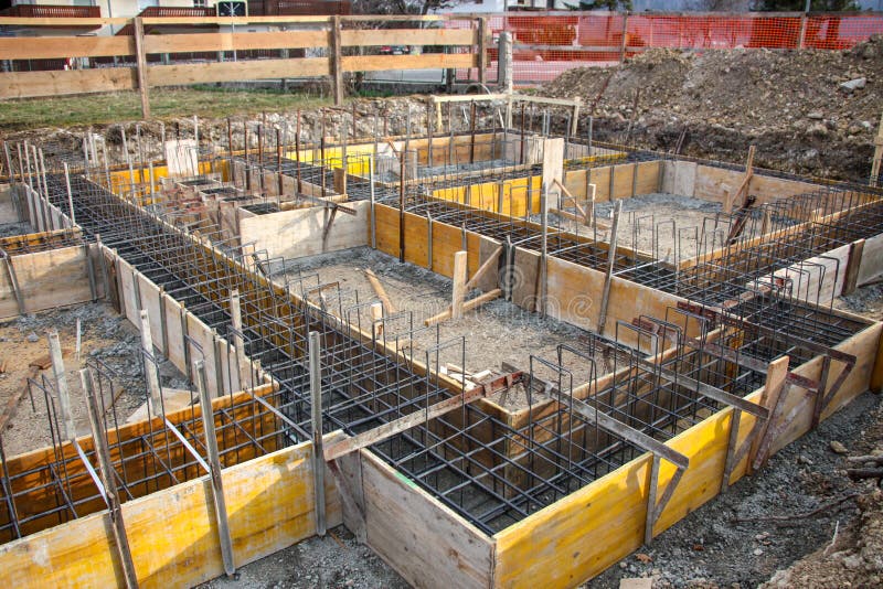 Foundation Construction with Iron Rods Close Up Stock Image - Image of ...