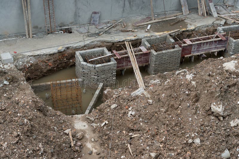 Foundation in Construction Site Stock Image - Image of bottom, site ...