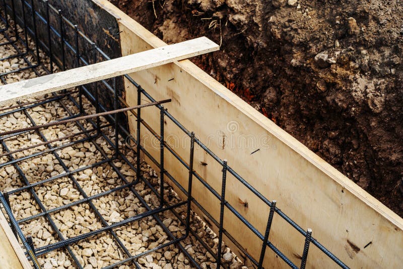 Foundation and Drainage Ditch Construction. Installation of Metal ...