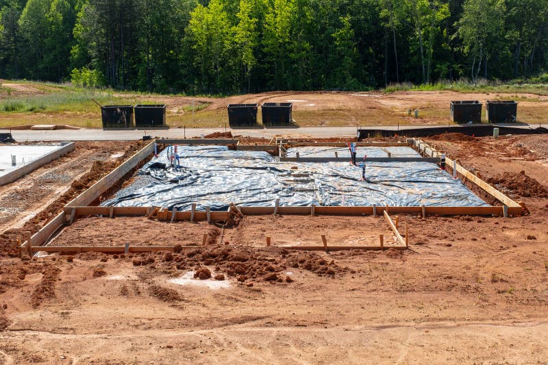 Foundation Formwork of a House Under Construction in a Subdivision ...
