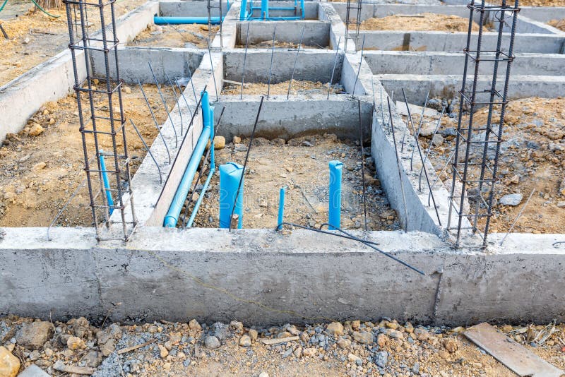 Foundation for House Building with Plumbing System Stock Image - Image ...