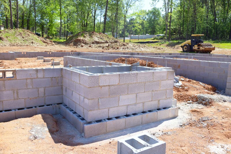 Foundation of a House on Construction Site is Constructed Cement Blocks ...