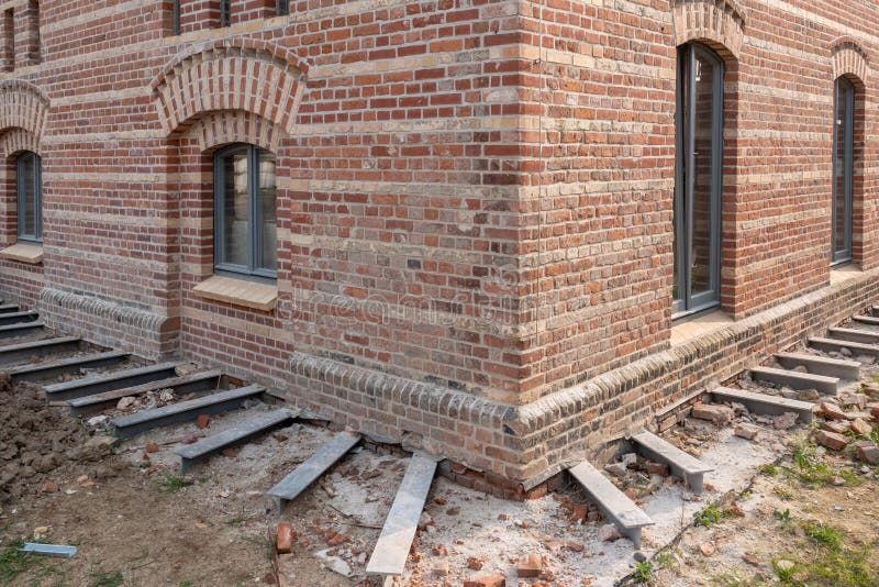 Foundation of a House is Supported by Steel Columns Stock Image - Image ...