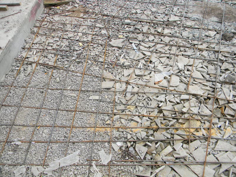 Foundation with Iron Bars Frame for Paving. Building New Concrete ...