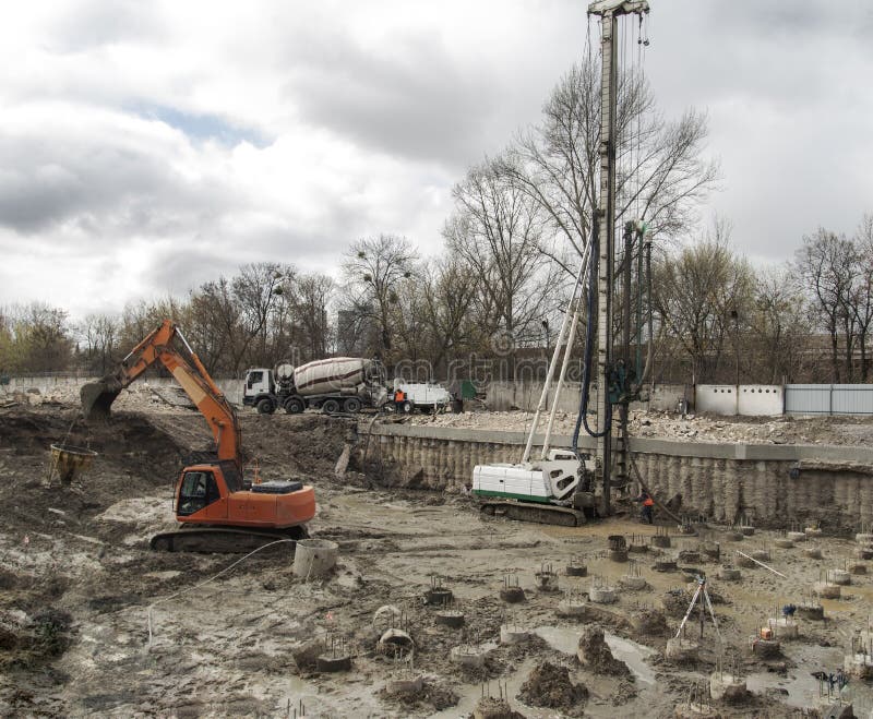 Foundation Piles of Drilling Rig and Earth Works Stock Photo - Image of ...