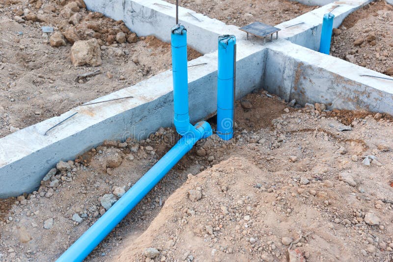 Foundation with Pipe for House Building Stock Photo - Image of cement ...