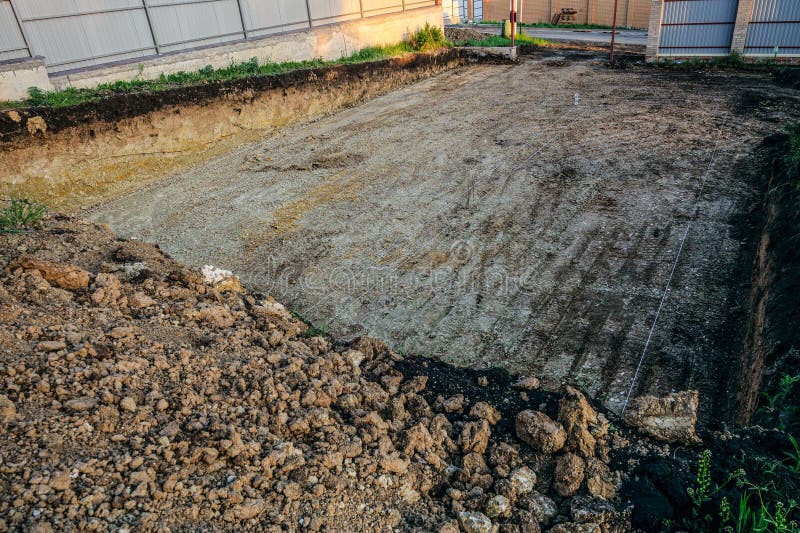Foundation Pit with Marking of the Future Foundation of the Building ...