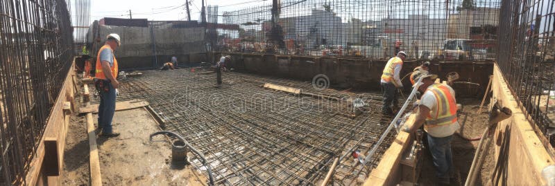 Foundation Pouring Activity with Reinforced Steel Structure and Clean ...