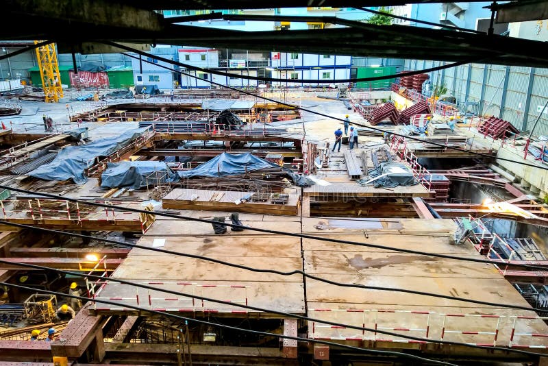 Foundation Structure Works at the Construction Site with Workers in the ...