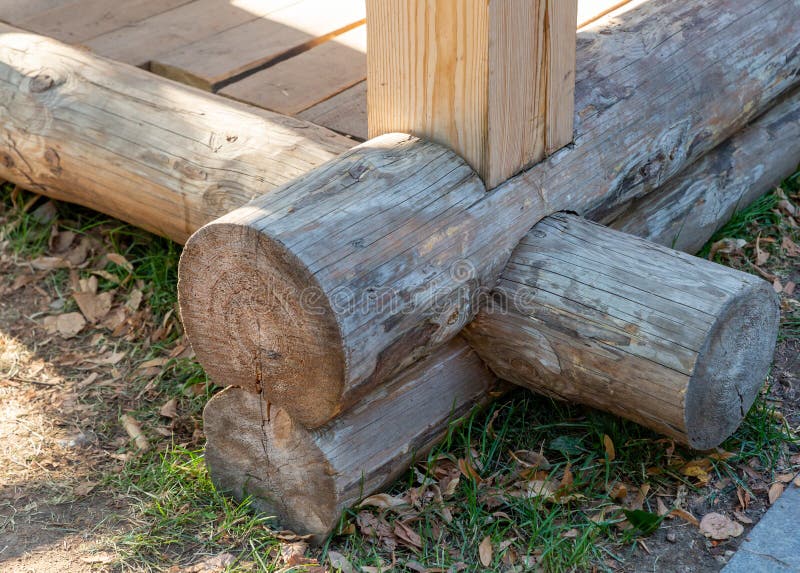 Foundation is Wooden from a Log the Base of a Log House on the ...