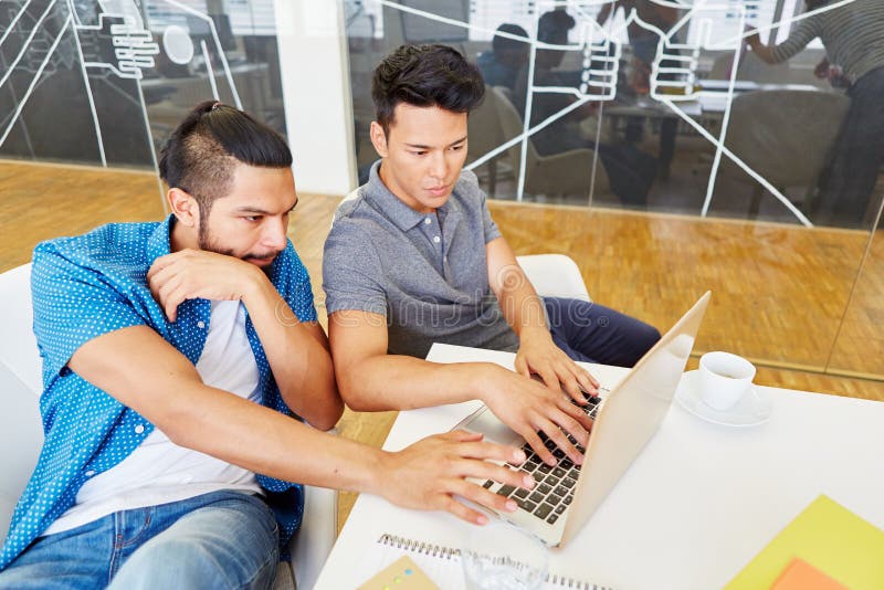 Founders in Teamwork with Computer Stock Photo - Image of science ...