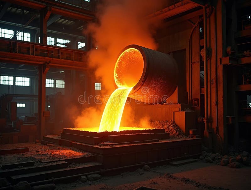Foundry - Molten Metal Poured from Ladle Stock Illustration ...